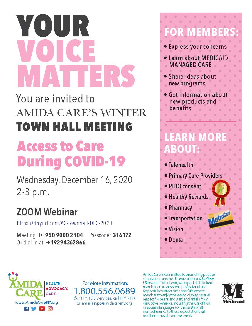 AMIDA CARE’S WINTER TOWN HALL MEETING: Access to Care During COVID-19 ...